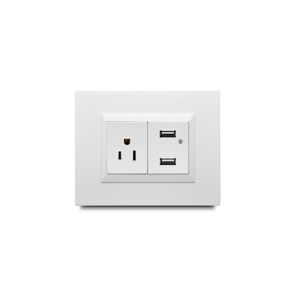 MIXTO TOMA USB + TOMACORRIENTE AMER 2P+E (BLANCO)